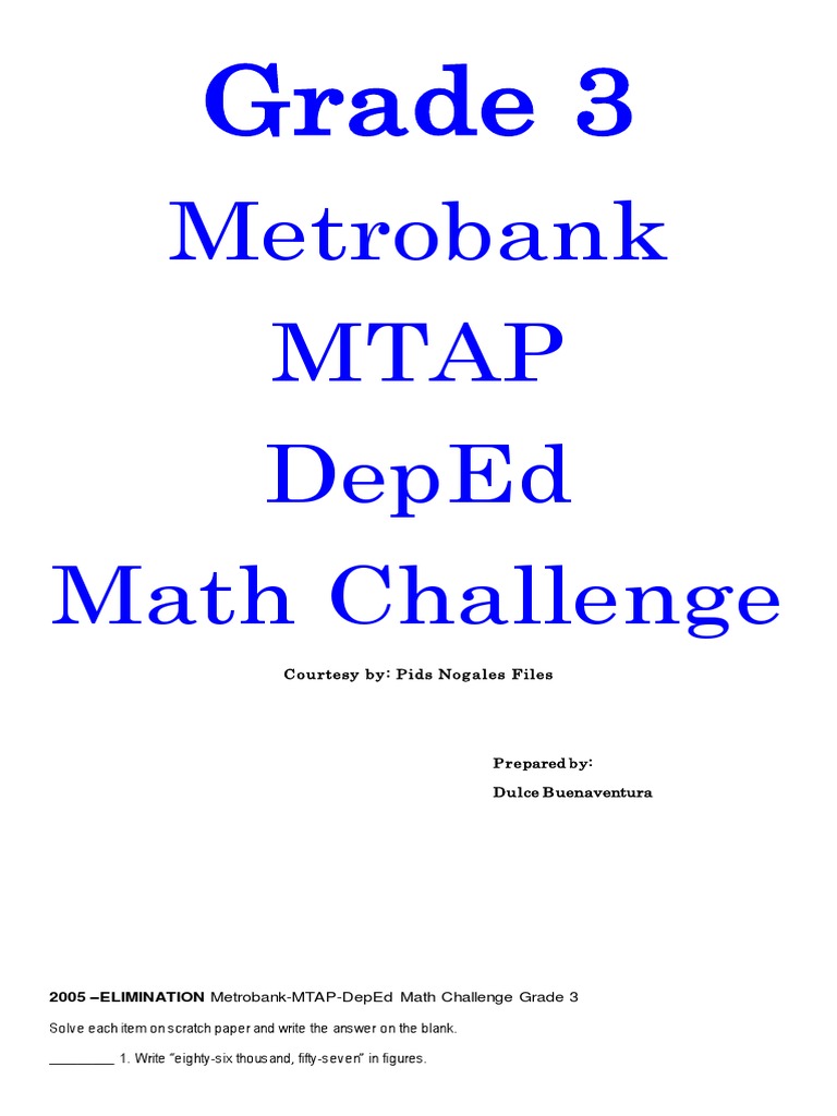2005-2006 Metrobank-MTAP-DepEd Math Challenge Grade 3: A Collection of ...