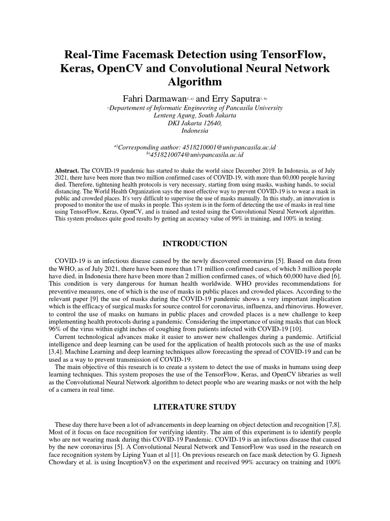 UAS CITRA 4518210074 ErrySaputra Real-Time Facemask Detection Using ... UAS CITRA 4518210074 ErrySaputra Real-Time Facemask Detection Using ...