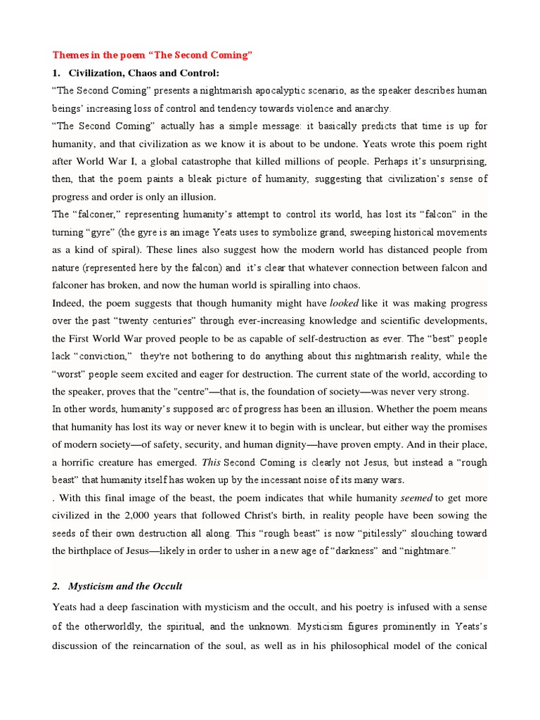 Themes in The Second Coming | PDF | W. B. Yeats | Occult