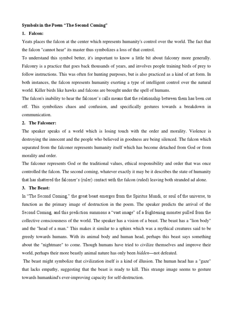 Symbols in The Poem "The Second Coming" 1. Falcon | PDF | Falconry ...