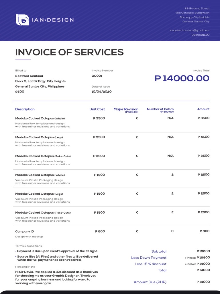 Seatrust Seafood Design Service Invoice - 100420 | PDF | Business