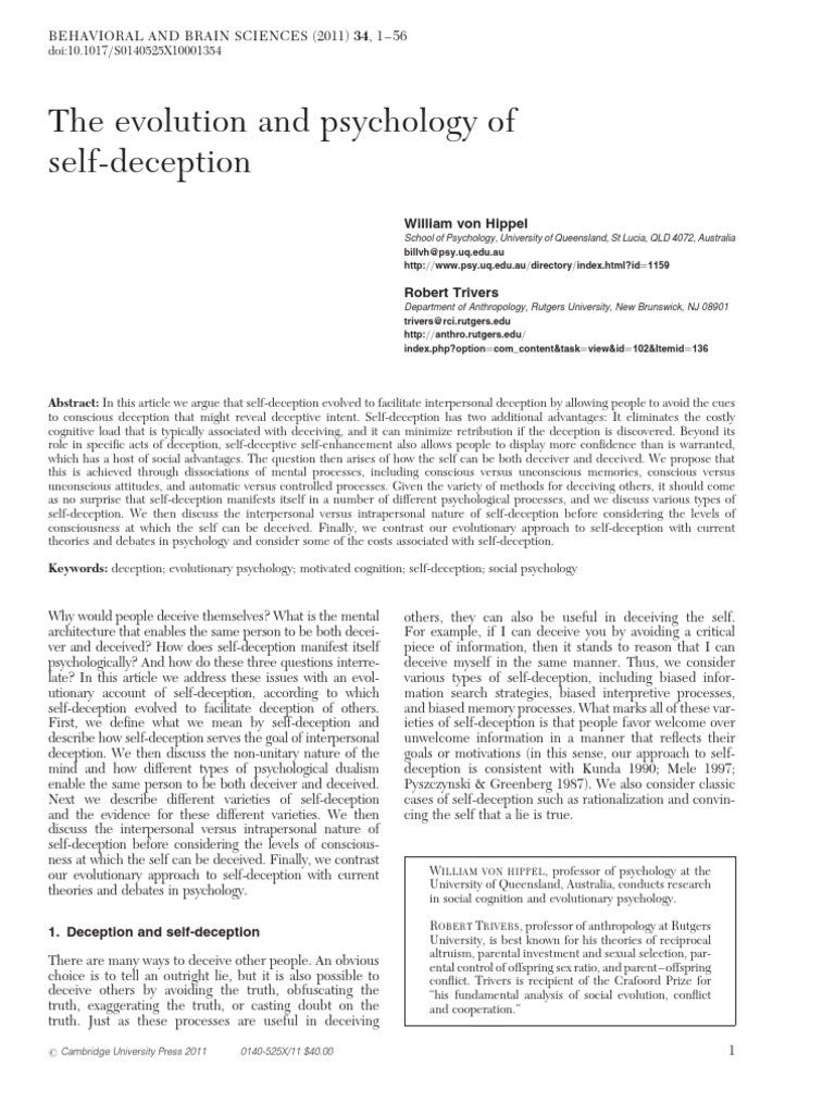 The Evolution and Psychology of Self-Deception | PDF | Deception ...
