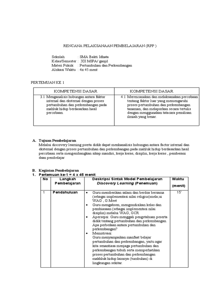 Contoh RPP Discovery Learning | PDF