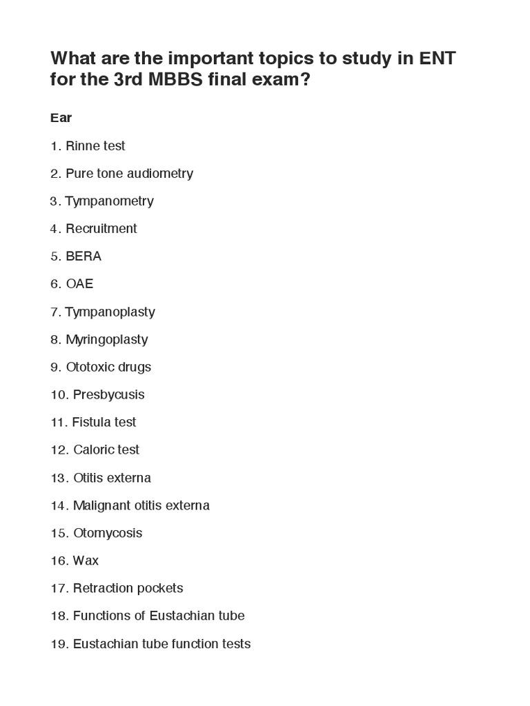 Ent Important Topics For Exam | PDF | Larynx | Surgical Specialties