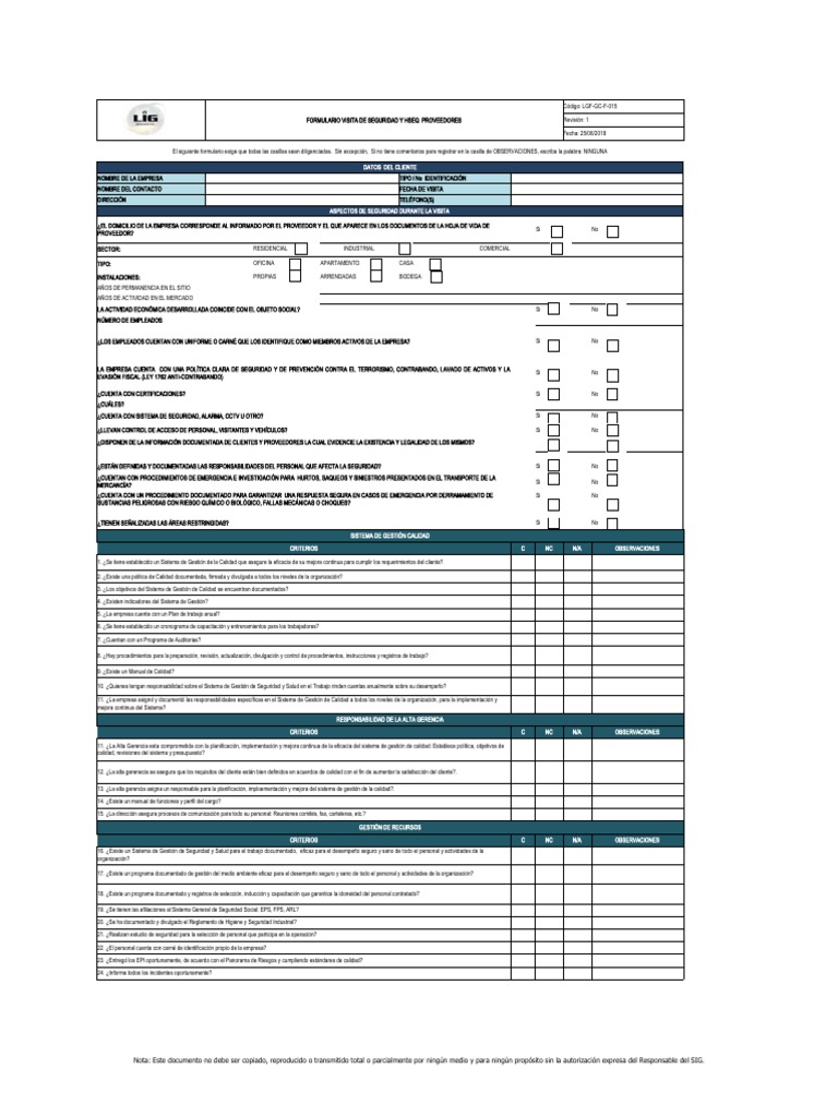 Formulario de Visitas Proveedores | PDF | Sistema de manejo de calidad ...