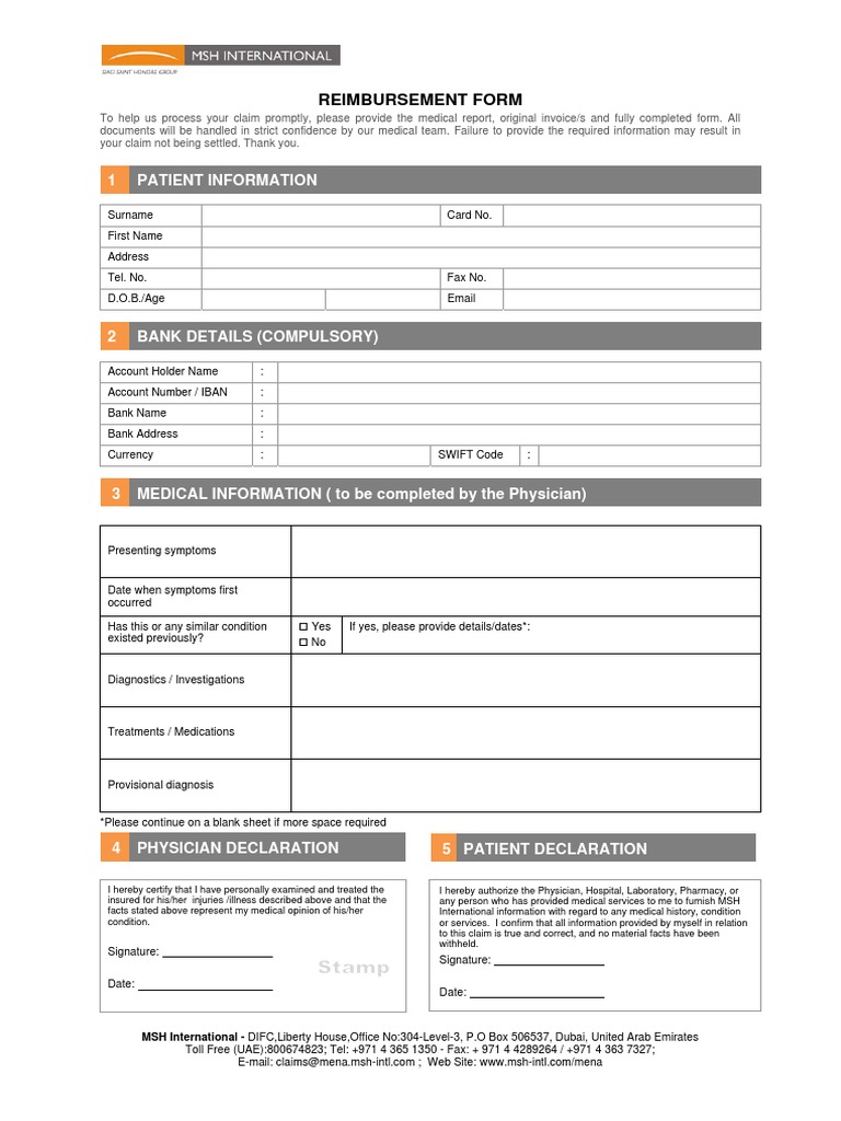 Reimbursement Form: Patient Information 1 | PDF | Medicine | Health ...
