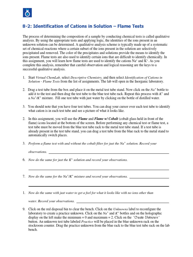 8-2: Identification of Cations in Solution - Flame Tests | PDF ...