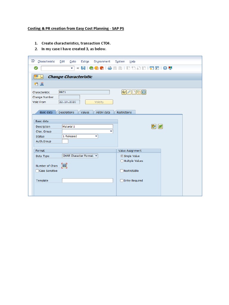 Create Characteristics, Transaction CT04. 2. in My Case I Have Created ...