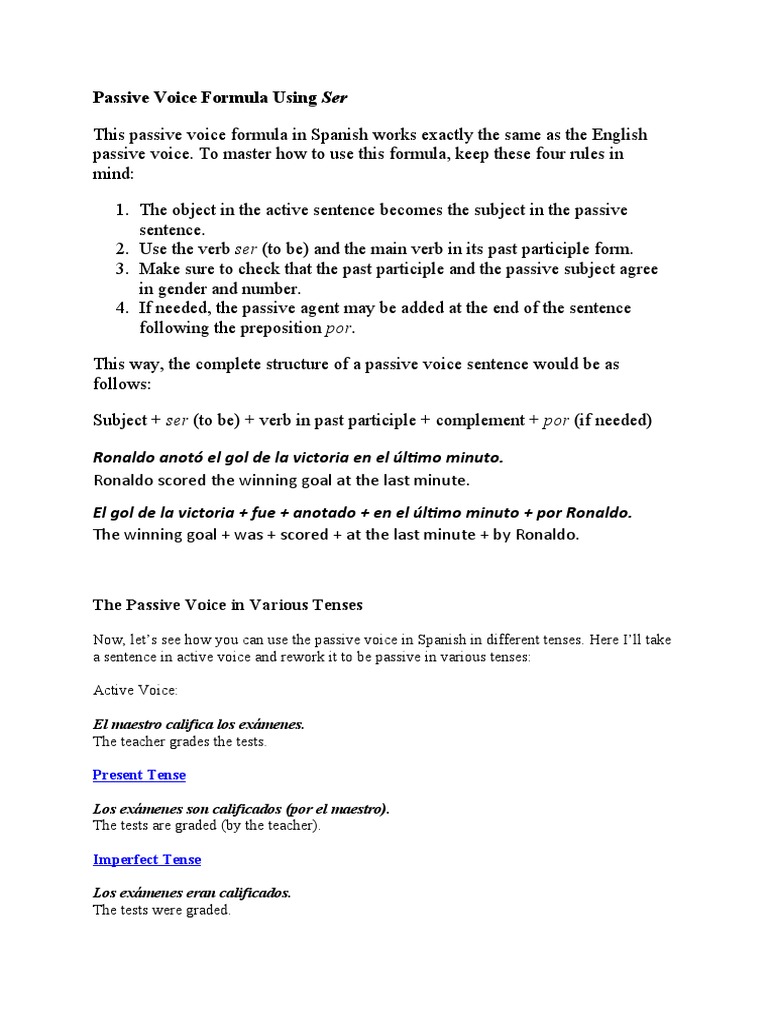 Passive Voice Formula Using Ser | PDF | Perfect (Grammar) | Verb