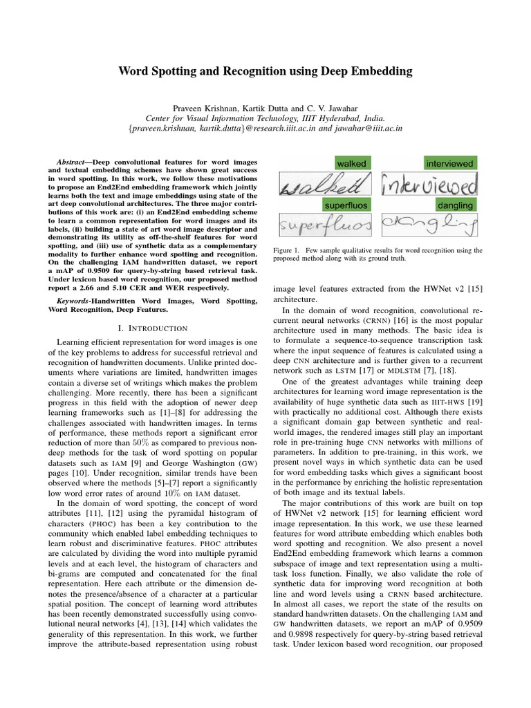 Word Spotting and Recognition Using Deep Embedding | Download Free PDF ...