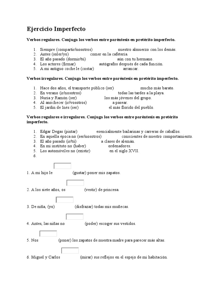 Ejercicio Imperfecto | PDF | Verbo