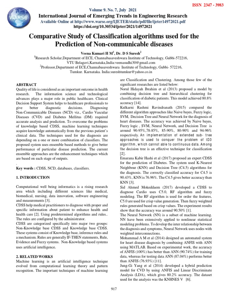 Comparative Study of Classification Algorithms Used For The Prediction ...