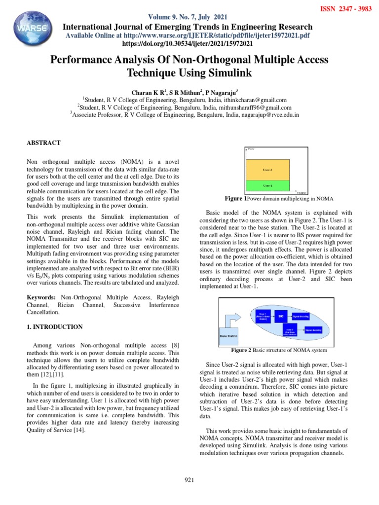 Performance Analysis of Non-Orthogonal Multiple Access Technique Using Simulink | PDF | Channel ...