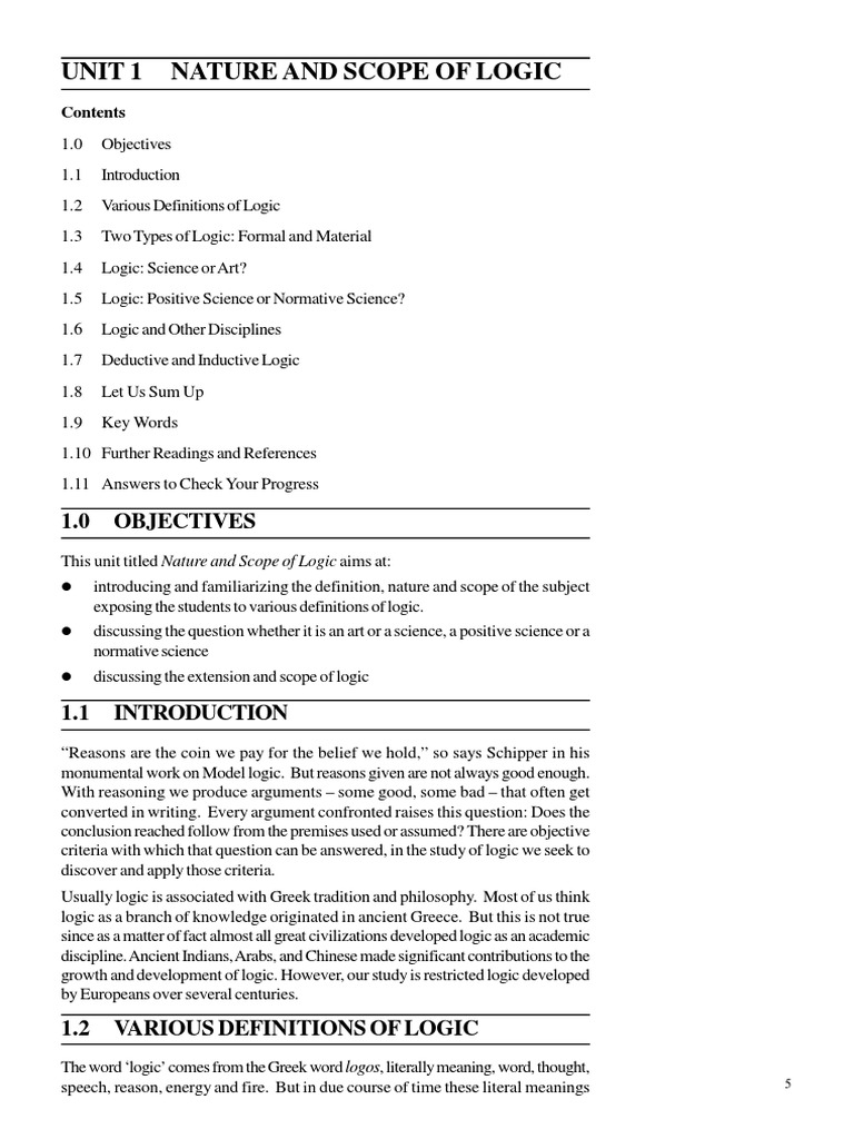 Unit 1 Nature and Scope of Logic: 1.0 Objectives | PDF | Argument | Logical Consequence