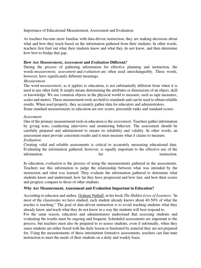 Importance of Educational Measurement | PDF | Educational Assessment ...