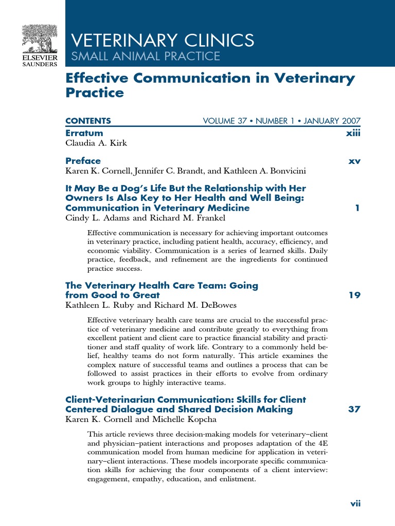 Veterinary Clinics: Effective Communication in Veterinary Practice ...