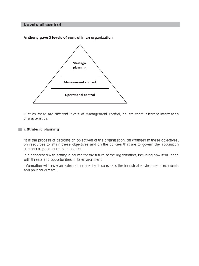 Anthony's 3 Levels of Organizational Control | PDF | Strategic Planning ...