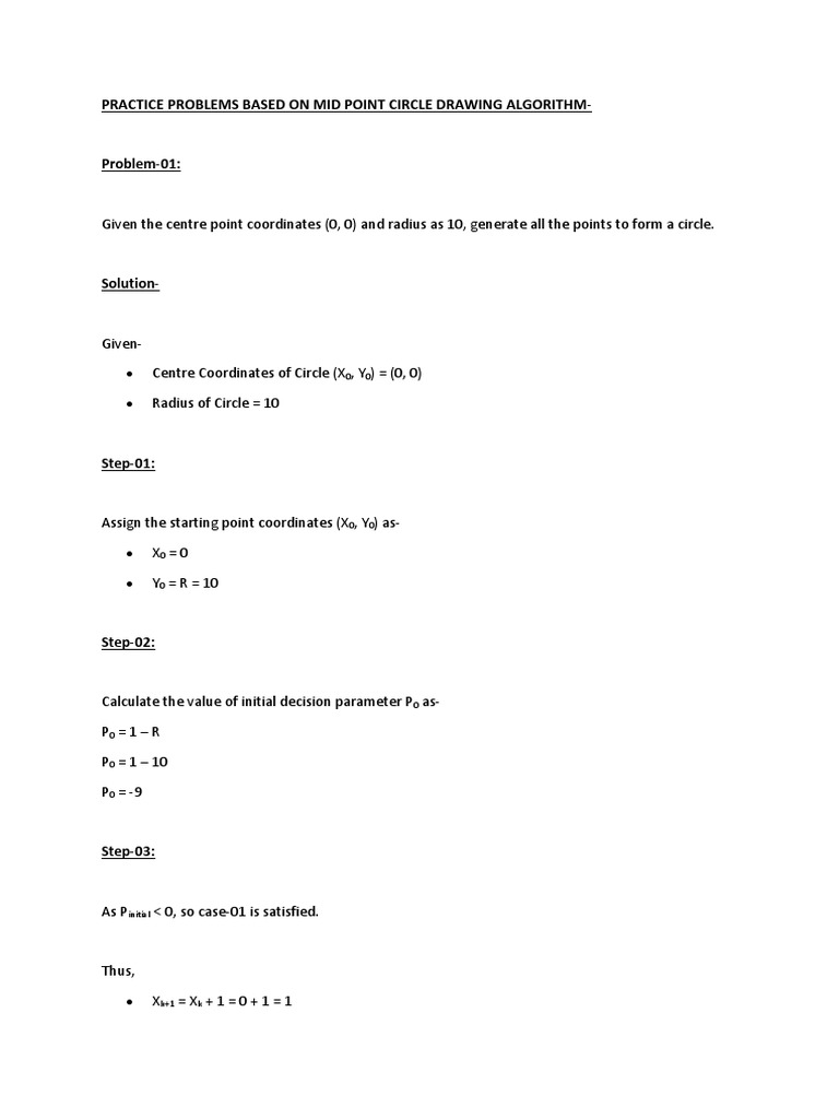 Practice Problems Based On Mid Point Circle Drawing Algorithm | PDF | Algorithms And Data ...