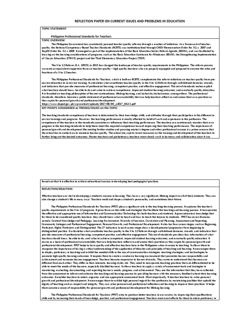 PPST Reflection and Teacher Competence | PDF | Teachers | Educational Assessment