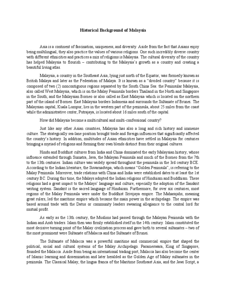 Historical Background of Malaysia | PDF | Malaysia | Southeast Asia