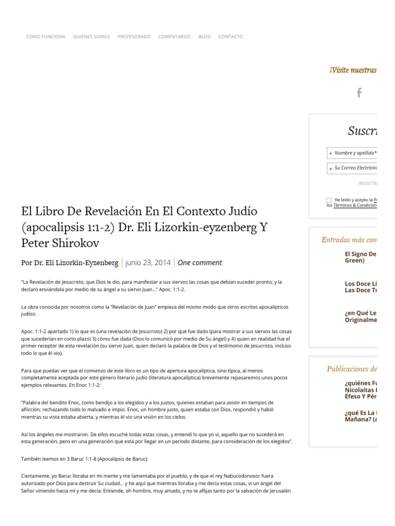 El Libro de Revelación en El Contexto Judío (Apocalipsis 1 - 1-2) Dr. Eli Lizorkin-Eyzenberg y ...