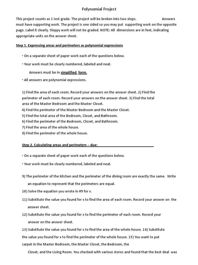 Algebra Project: Polynomials & Costs | PDF | Flooring | Room