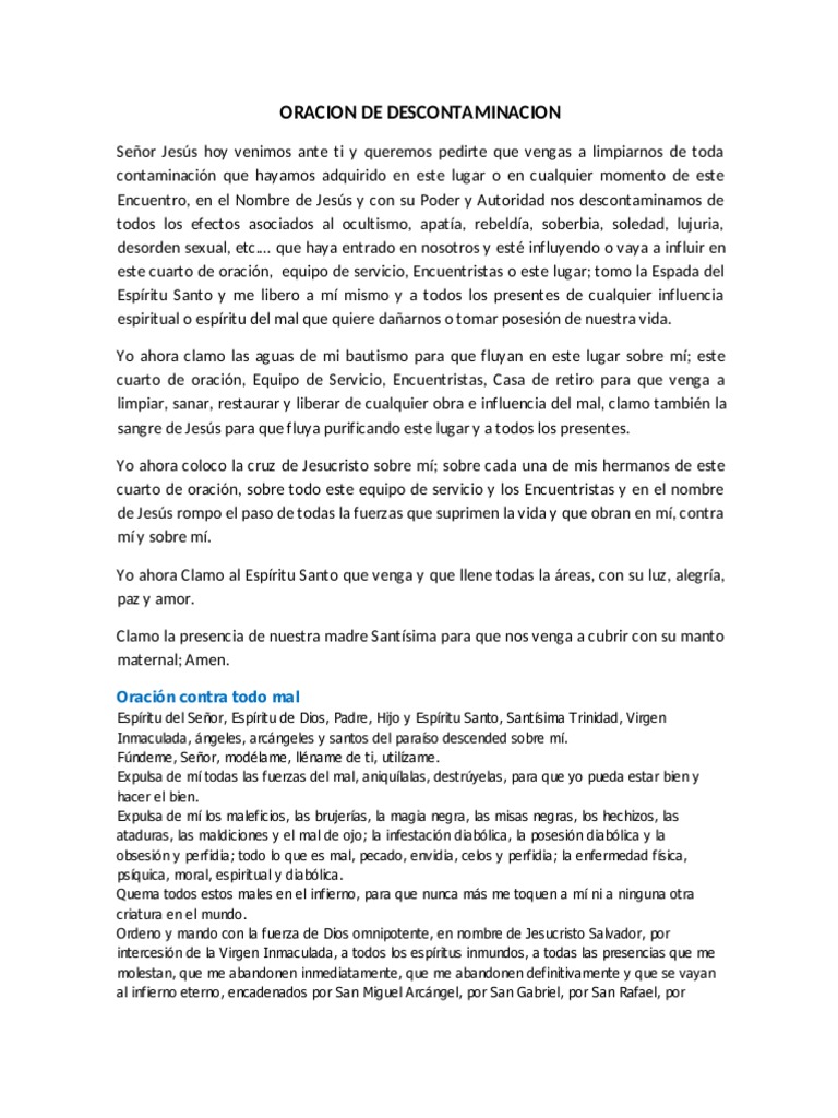 Oración De Descontaminación Espiritual Pdf Oración María Madre