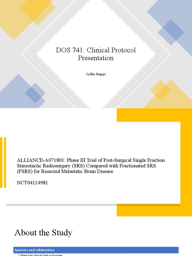 Dos 741 Clinical Protocol Pres | PDF | Radiation Therapy | Metastasis
