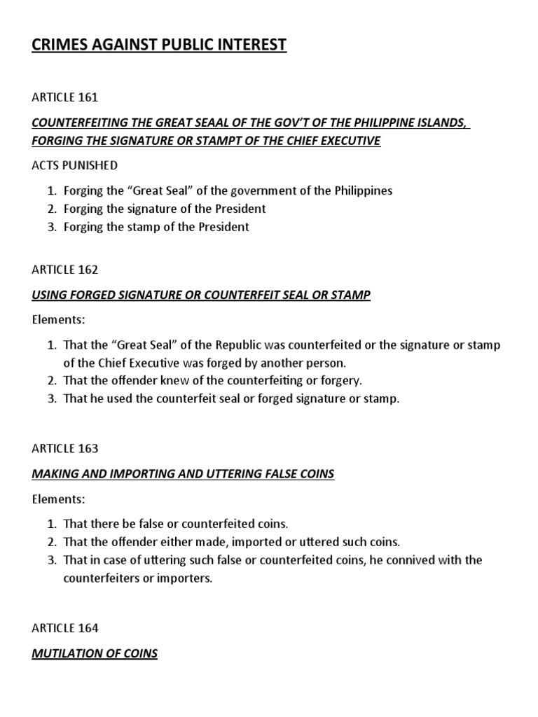 Crimes Against Public Interest | PDF | Forgery | Crime & Violence
