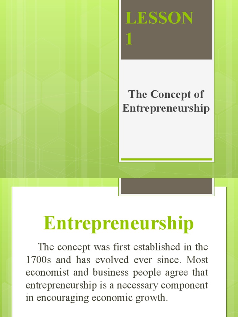 Lesson 1: The Concept of Entrepreneurship | PDF | Entrepreneurship ...