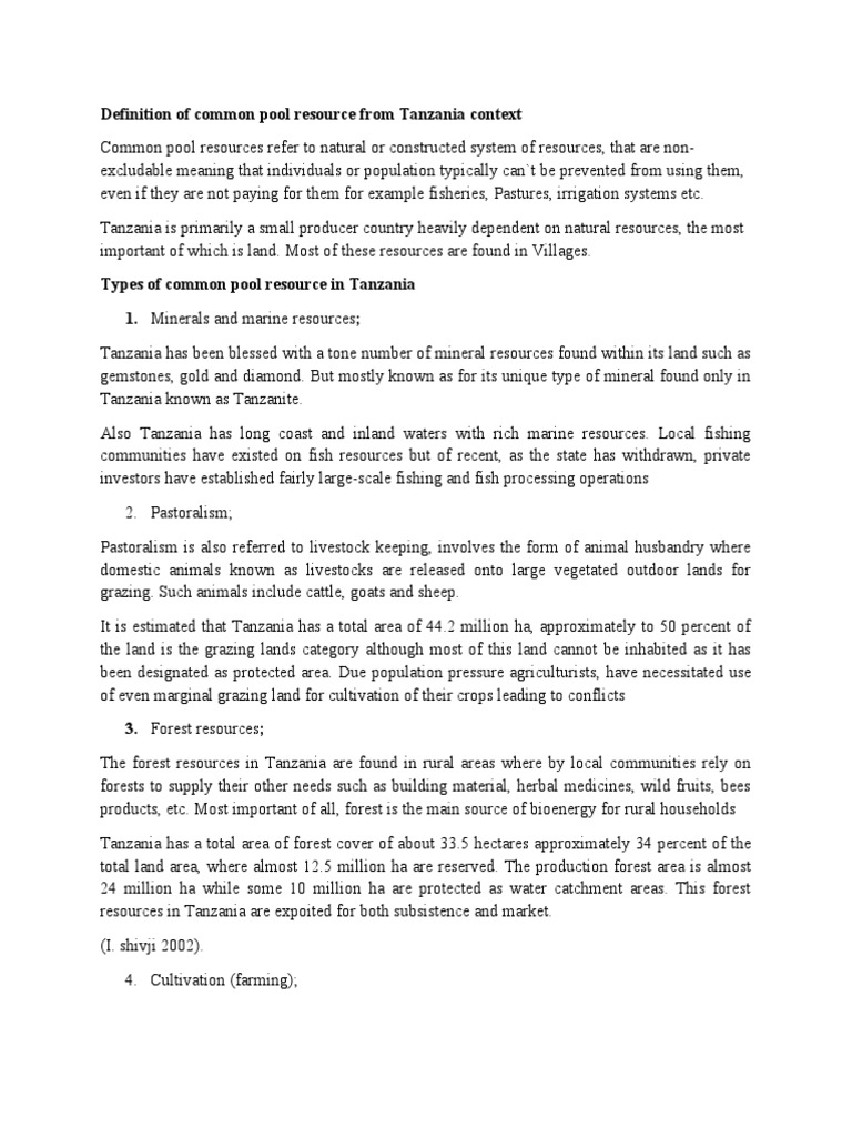 Definition of Common Pool Resource From Tanzania Context | PDF ...
