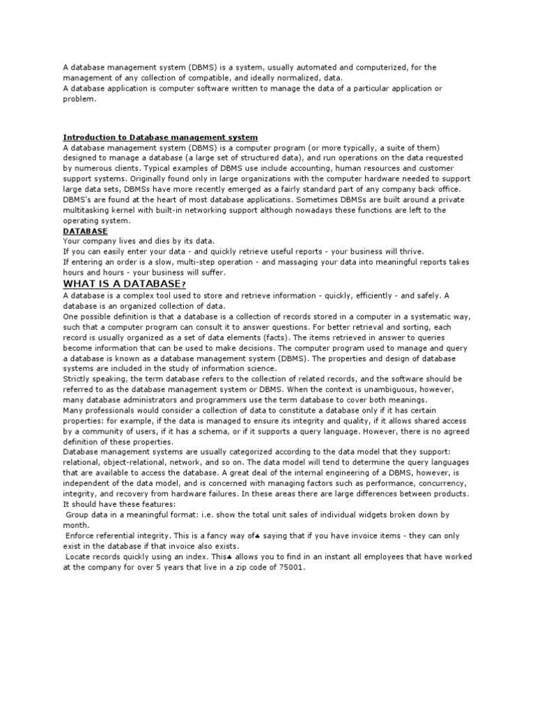 Introduction To Database Management System | PDF | Databases | Software