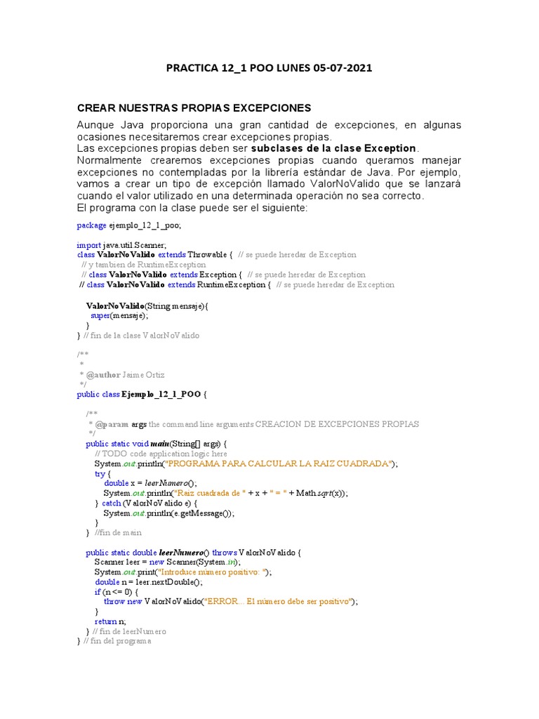 PRACTICA 12 - 1 POO Lunes 05-07-2021 | Descargar gratis PDF | Java (lenguaje de programación ...