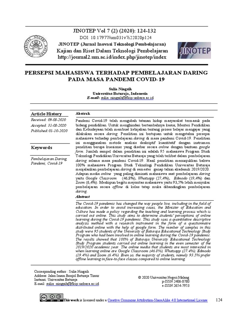 Persepsi Mahasiswa Terhadap Pembelajaran Ce5a9198 | PDF