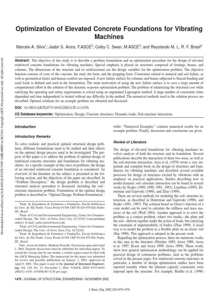 Optimization of Elevated Concrete Foundations For Vibrating Machines ...