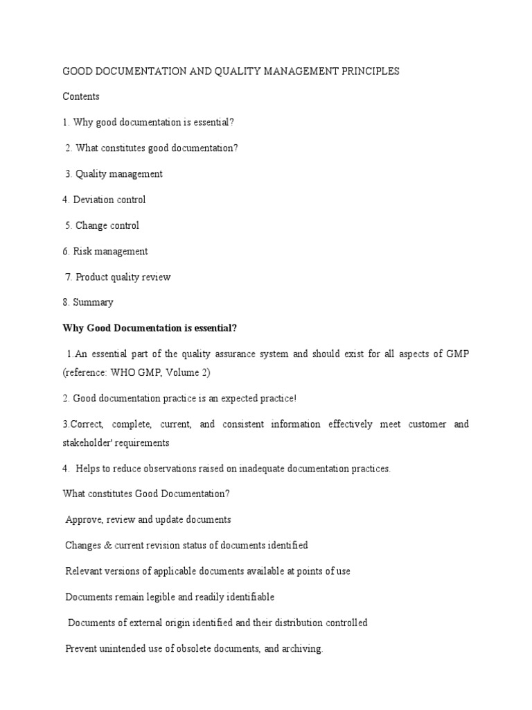 Good Documentation and Quality Management Principles | PDF | Risk ...