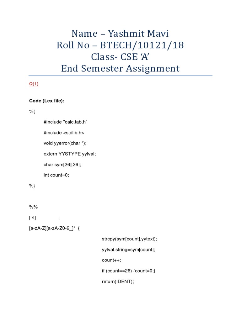 Lex and Yacc Code for Expression Parser | PDF | Computer Science | Software Development