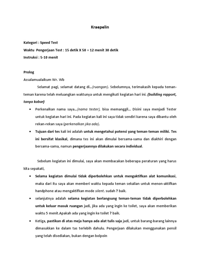 Panduan Tes Kraepelin Lengkap | PDF