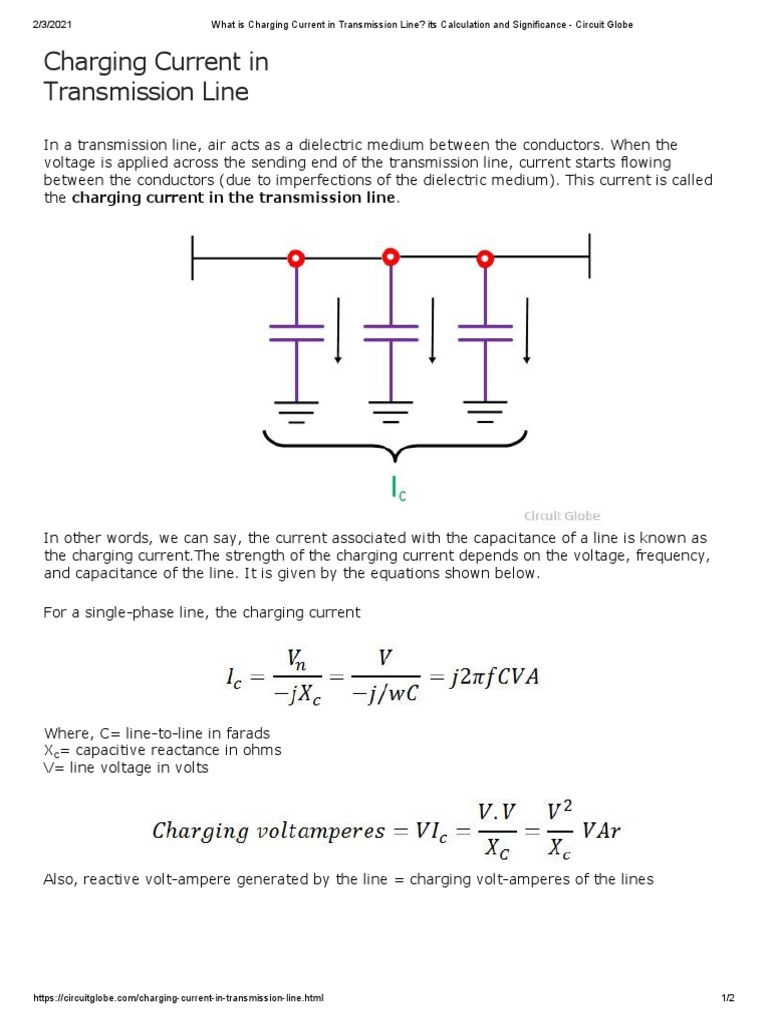 What Is Charging Current in Transmission Line - Its Calculation and ...