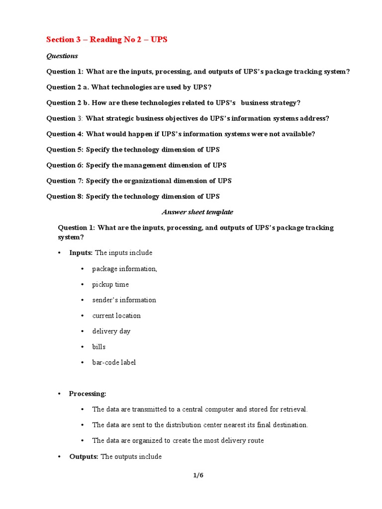 Ups Case Study Answer | PDF | United Parcel Service | Information System