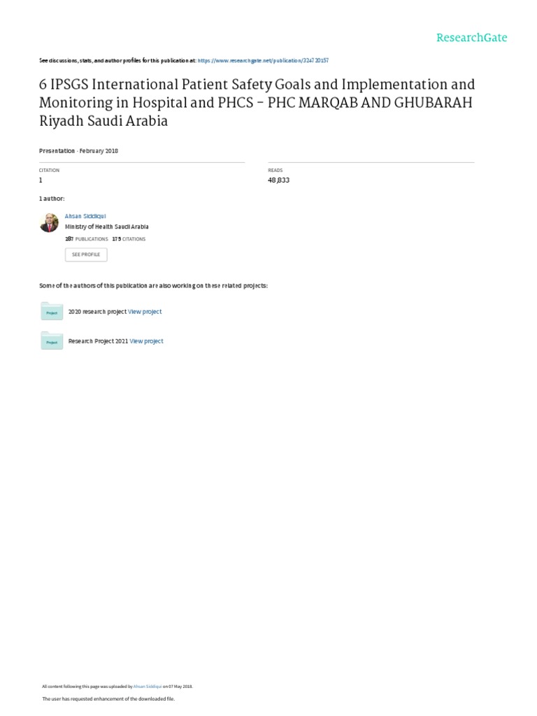 6 IPSGS International Patient Safety Goals and Implementation and ...