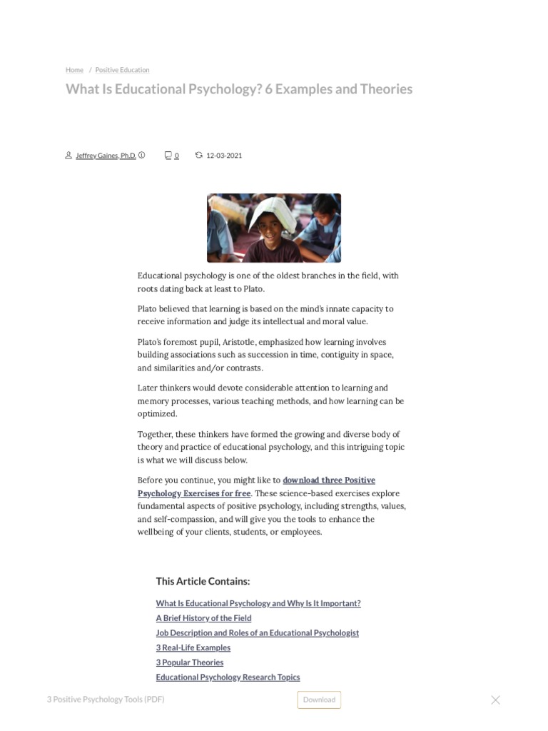 What Is Educational Psychology - 6 Examples and Theories | PDF ...