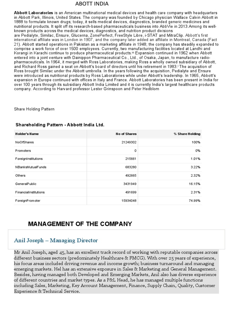 Management Overview of Abbott India Limited: An Analysis of the Company ...