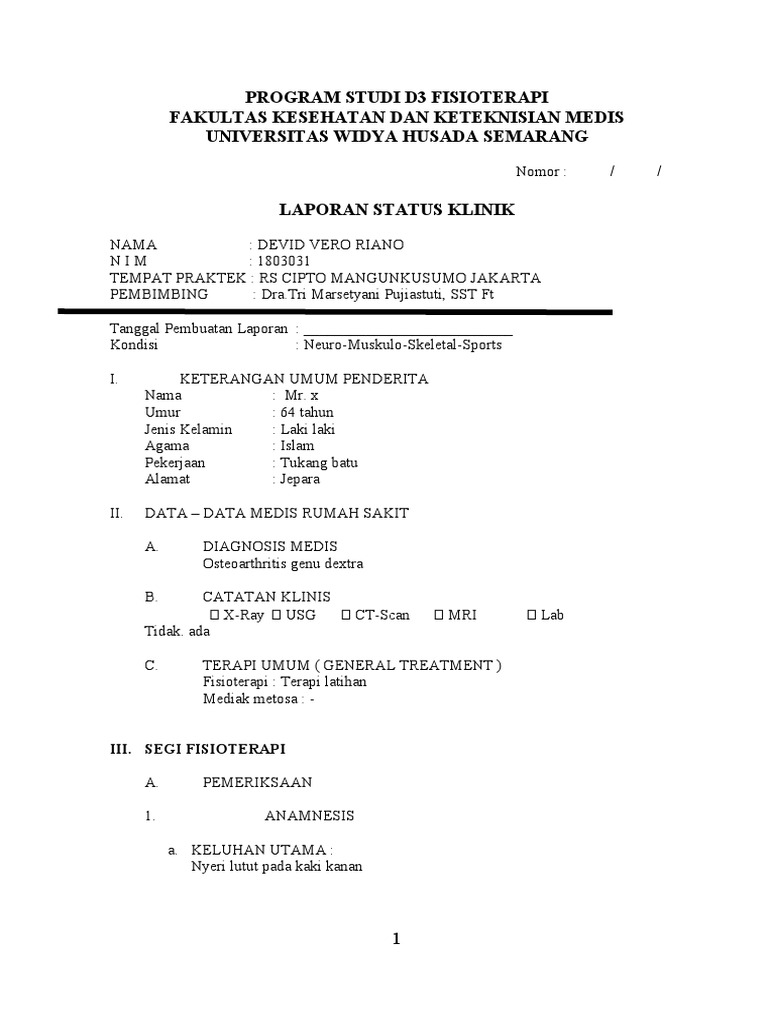 Laporan Status Klinik Fisioterapi | PDF