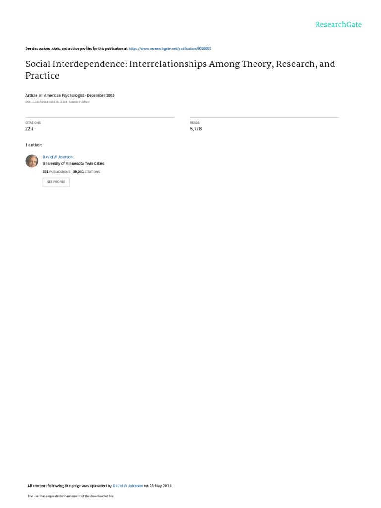 Social Interdependence: Interrelationships Among Theory, Research, and ...