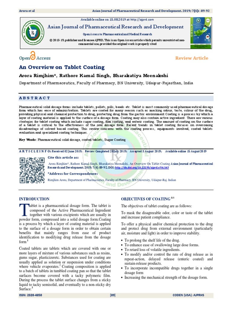 An Overview On Tablet Coating | PDF | Tablet (Pharmacy) | Products Of ...