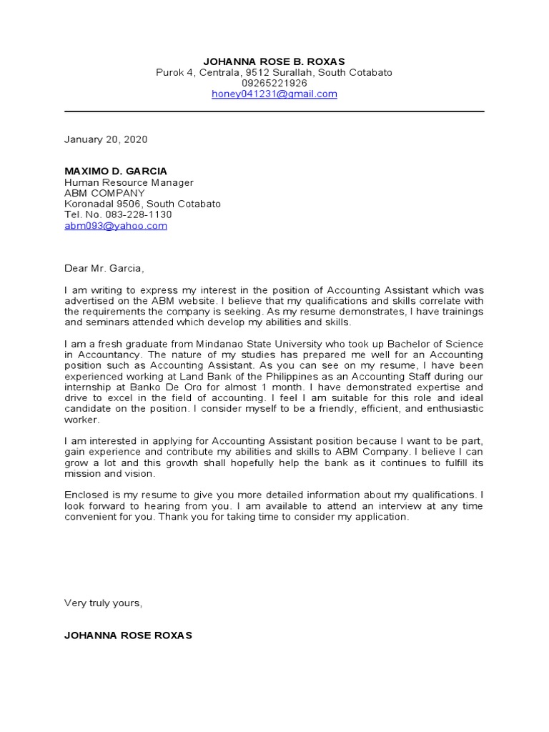 Application Letter FINAL Reading and Writing | PDF | Résumé | Accounting