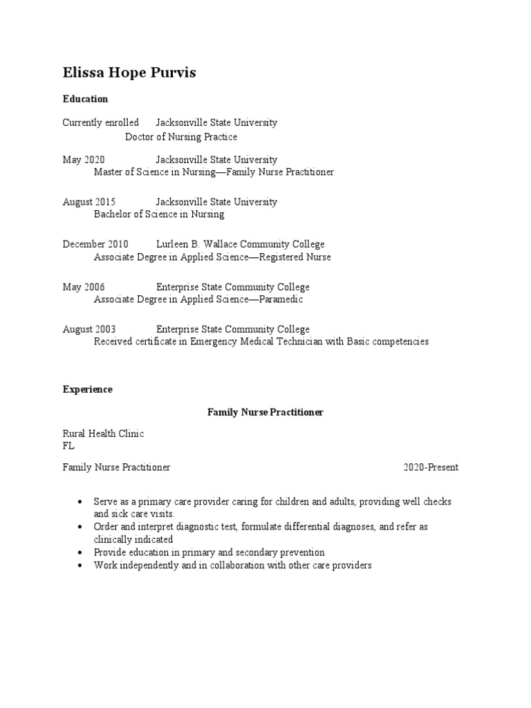Elissa Hope Purvis: Education | PDF | Nurse Practitioner | Emergency ...