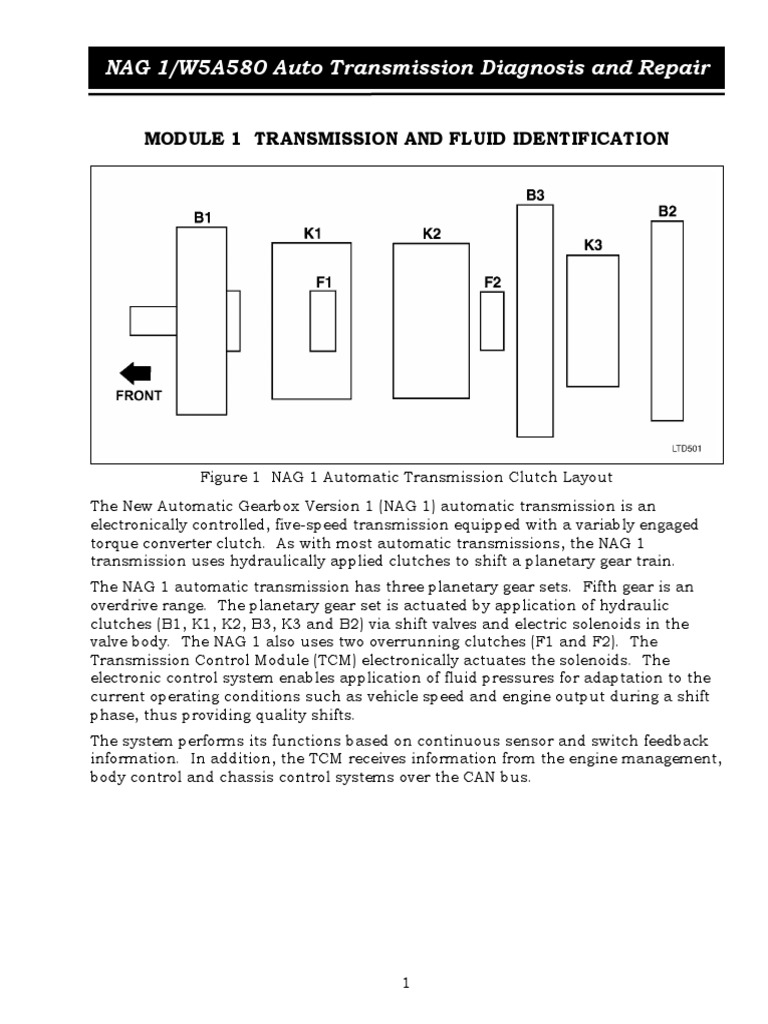 NAG 1/W5A580 Auto Transmission Diagnosis and Repair | PDF | Automatic ...