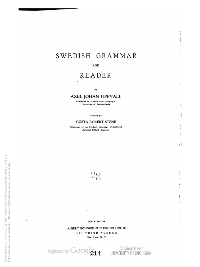 Swedish Grammar and Reader | PDF | Vowel | Grammatical Conjugation